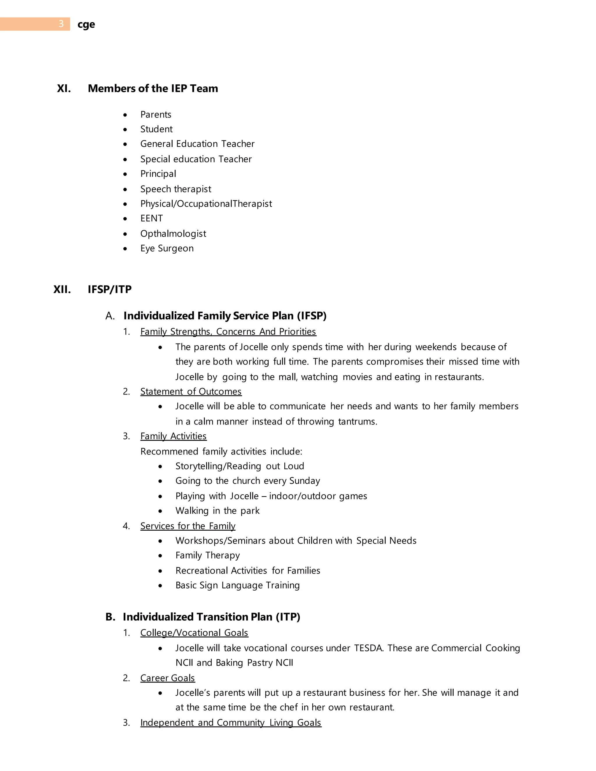 Individualized Educational Plan (IEP) | DOCX