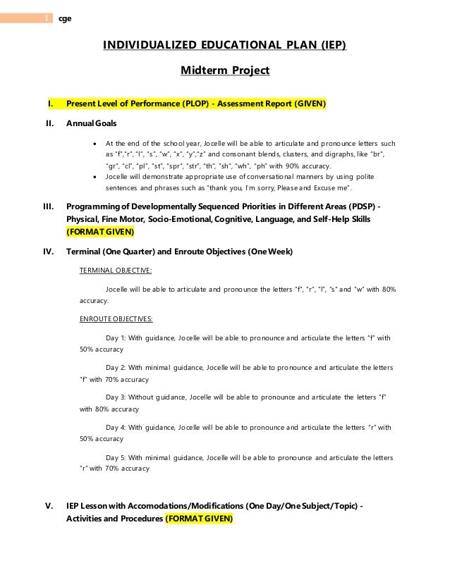 Individualized Educational Plan (IEP)