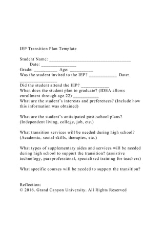 IEP Transition Plan TemplateStudent Name ______________.docx