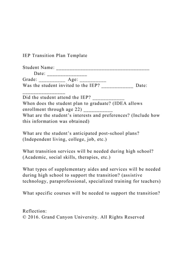IEP Transition Plan TemplateStudent Name ______________.docx