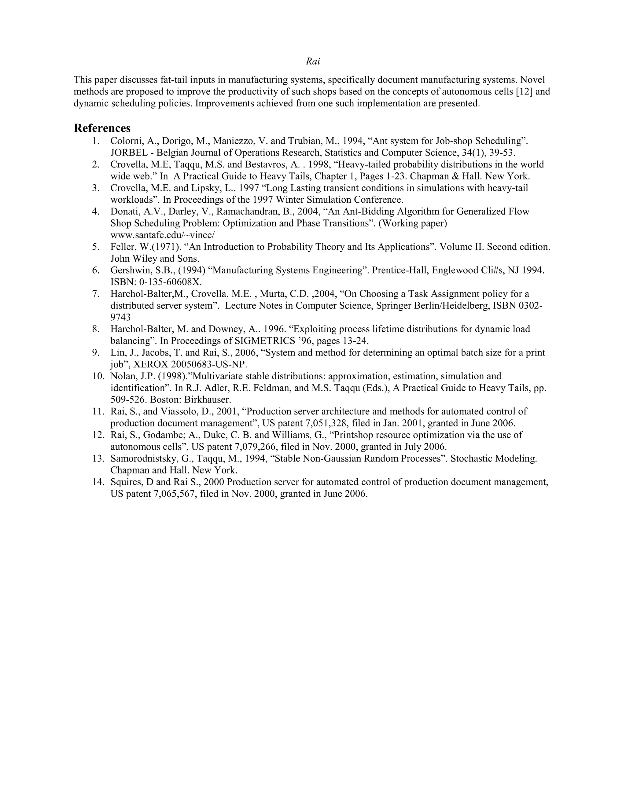 Fat-tail inputs in manufacturing systems (Industrial Engineering Research Conference paper ...