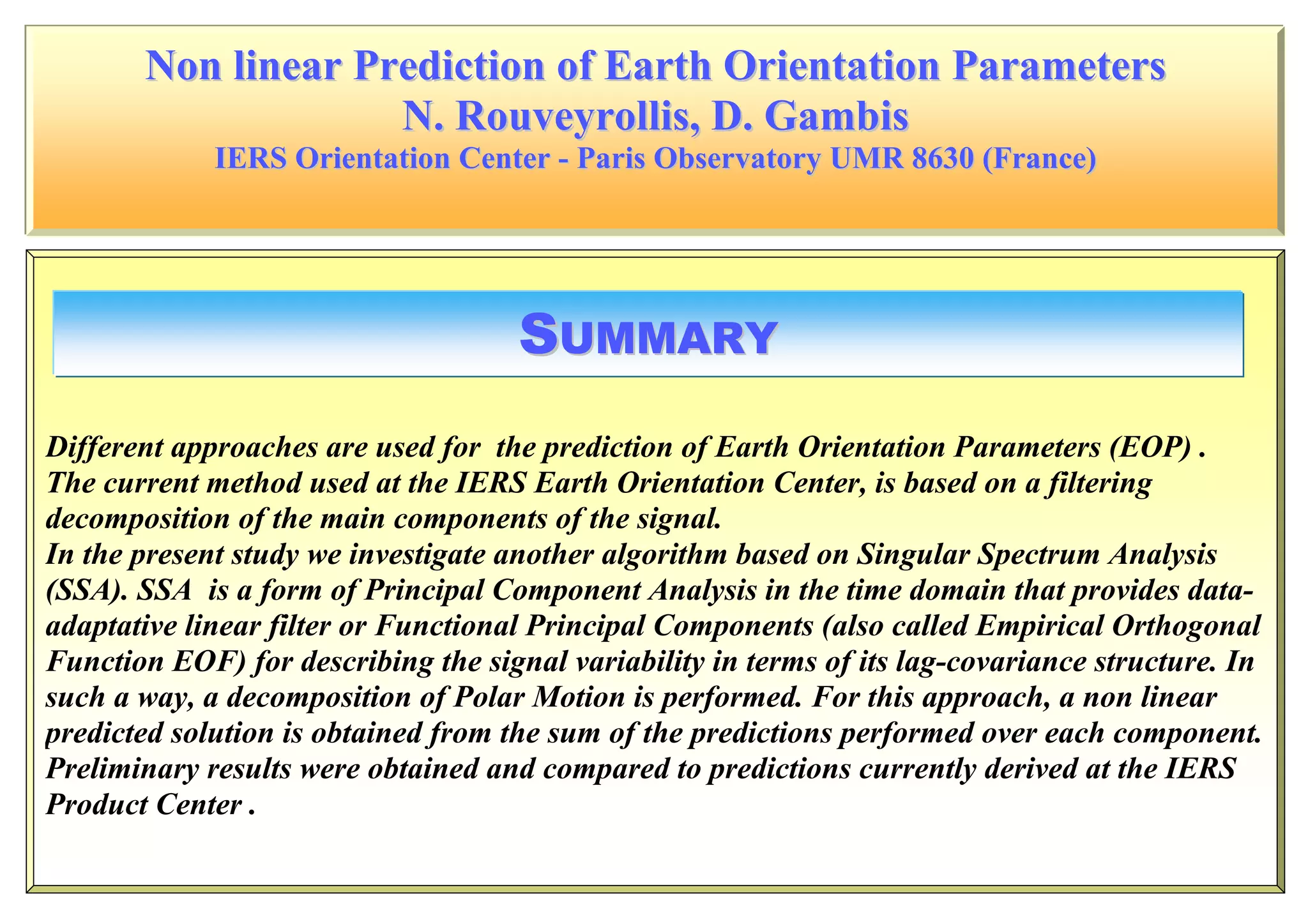 Non Linear Prediction Of Earth Orientation Parameters Pdf
