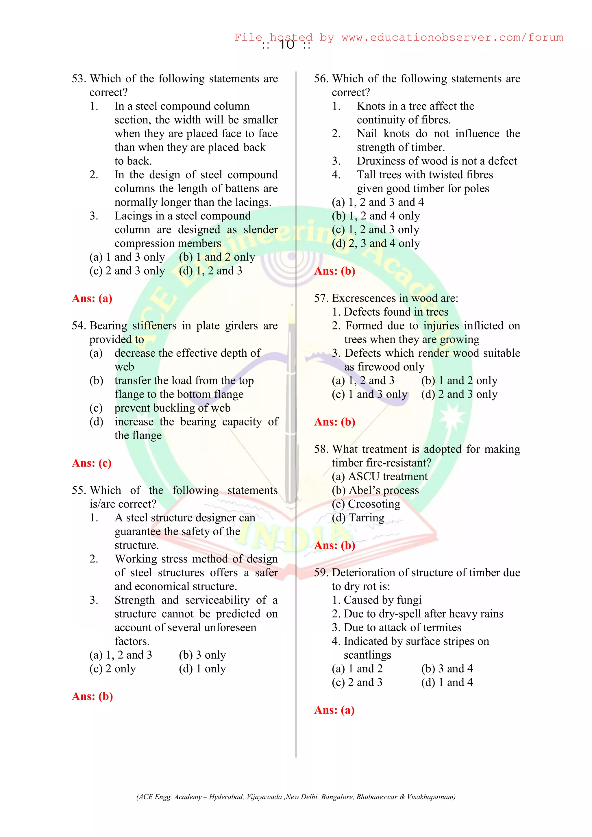 Ies 2013 civil engineering objective paper i solved question paper | PDF