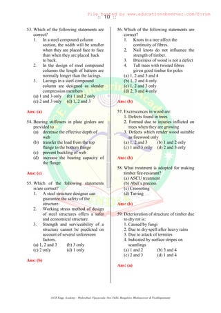 Ies 2013 civil engineering objective paper i solved question paper | PDF