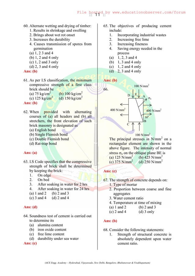 Ies 2013 civil engineering objective paper i solved question paper | PDF