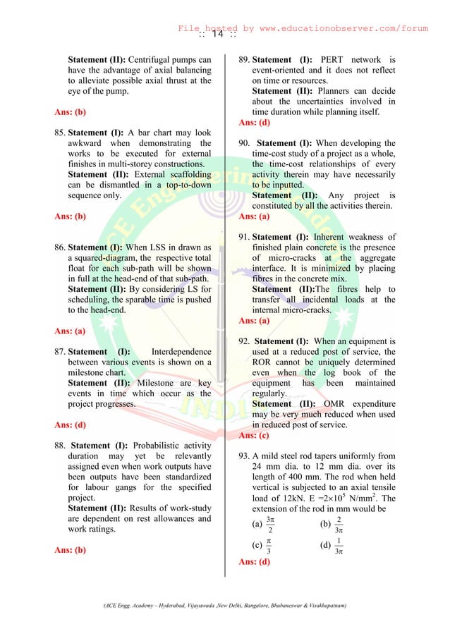 Ies 2013 civil engineering objective paper i solved question paper | PDF
