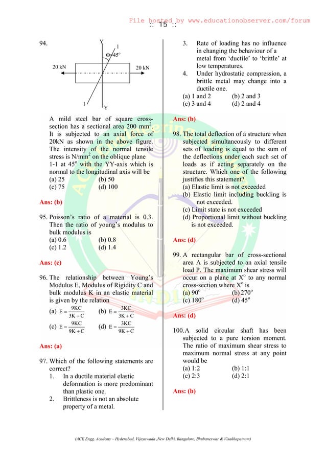 Ies 2013 civil engineering objective paper i solved question paper | PDF