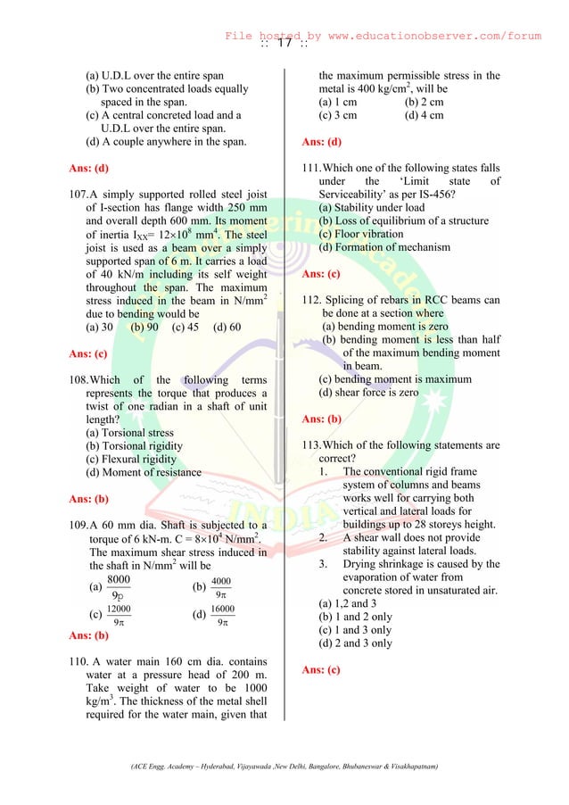 Ies 2013 civil engineering objective paper i solved question paper | PDF