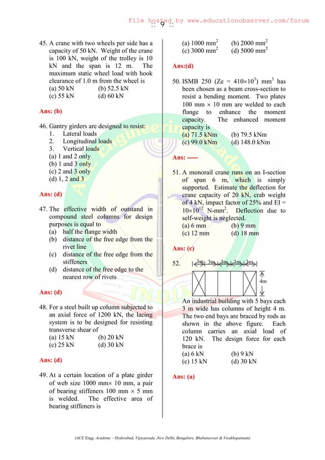 Ies 2013 civil engineering objective paper i solved question paper | PDF