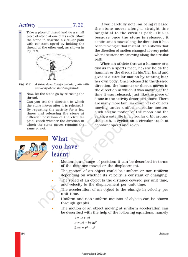 MOTION FOR CLASS 9 NCERT BOOK PDF FOR SELF STUDY | PDF