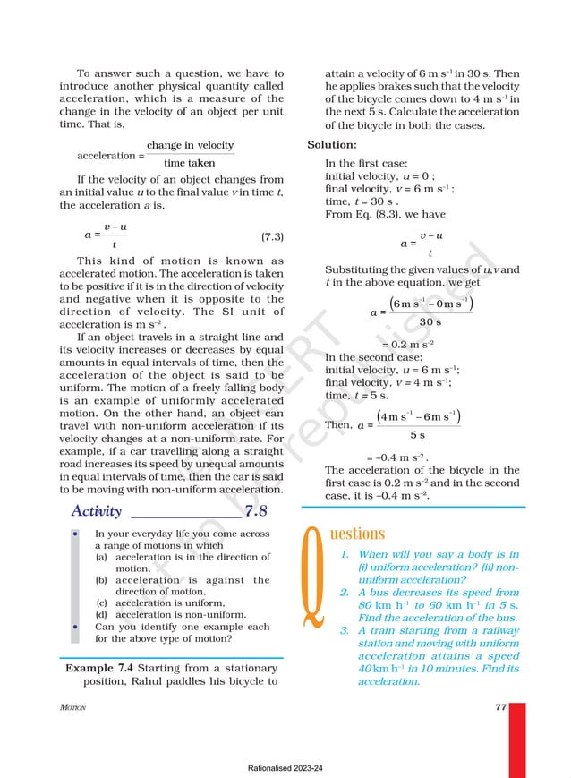 MOTION FOR CLASS 9 NCERT BOOK PDF FOR SELF STUDY | PDF