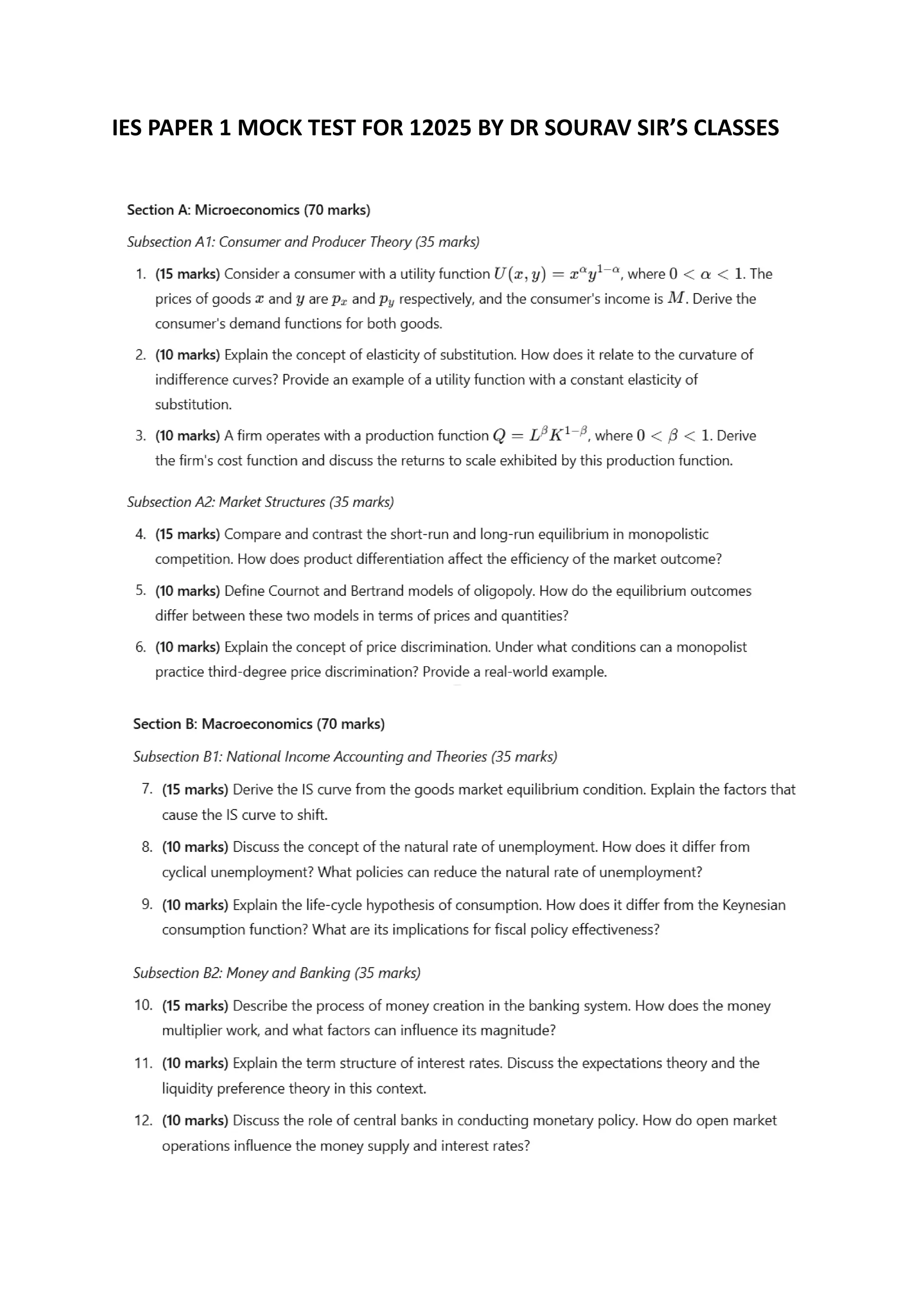 IES PAPER 1 MOCK TEST FOR 12025 BY DR SOURAV SIR.pdf