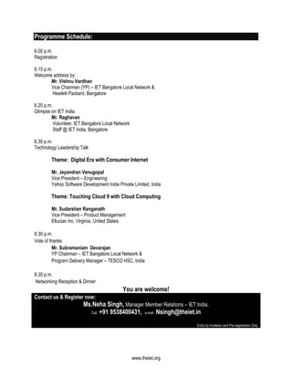 IET-BANGALORE LOCAL NETWORK - TECHNOLOGY LEADERSHIP TALK JULY 2014 | PDF