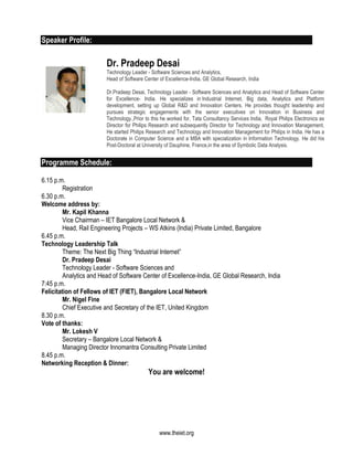 IET BANGALORE Presents Technology Leadership Talk by Dr.Pradeep Desai - 23rd Oct 2013f | PDF