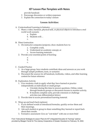 IET Lesson Plan Template With Notes | PDF