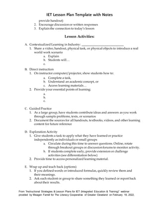 IET Lesson Plan Template with Notes (Editable DOCX) | PDF