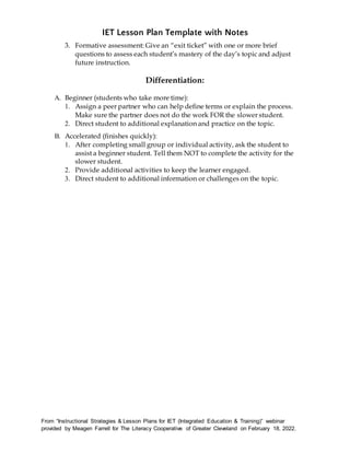 IET Lesson Plan Template with Notes (Editable DOCX) | DOCX