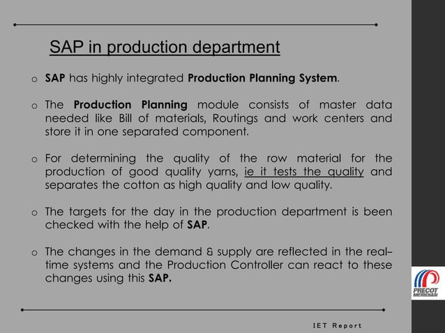 SAP in PRECOT MERIDIAN Ltd. | PPT