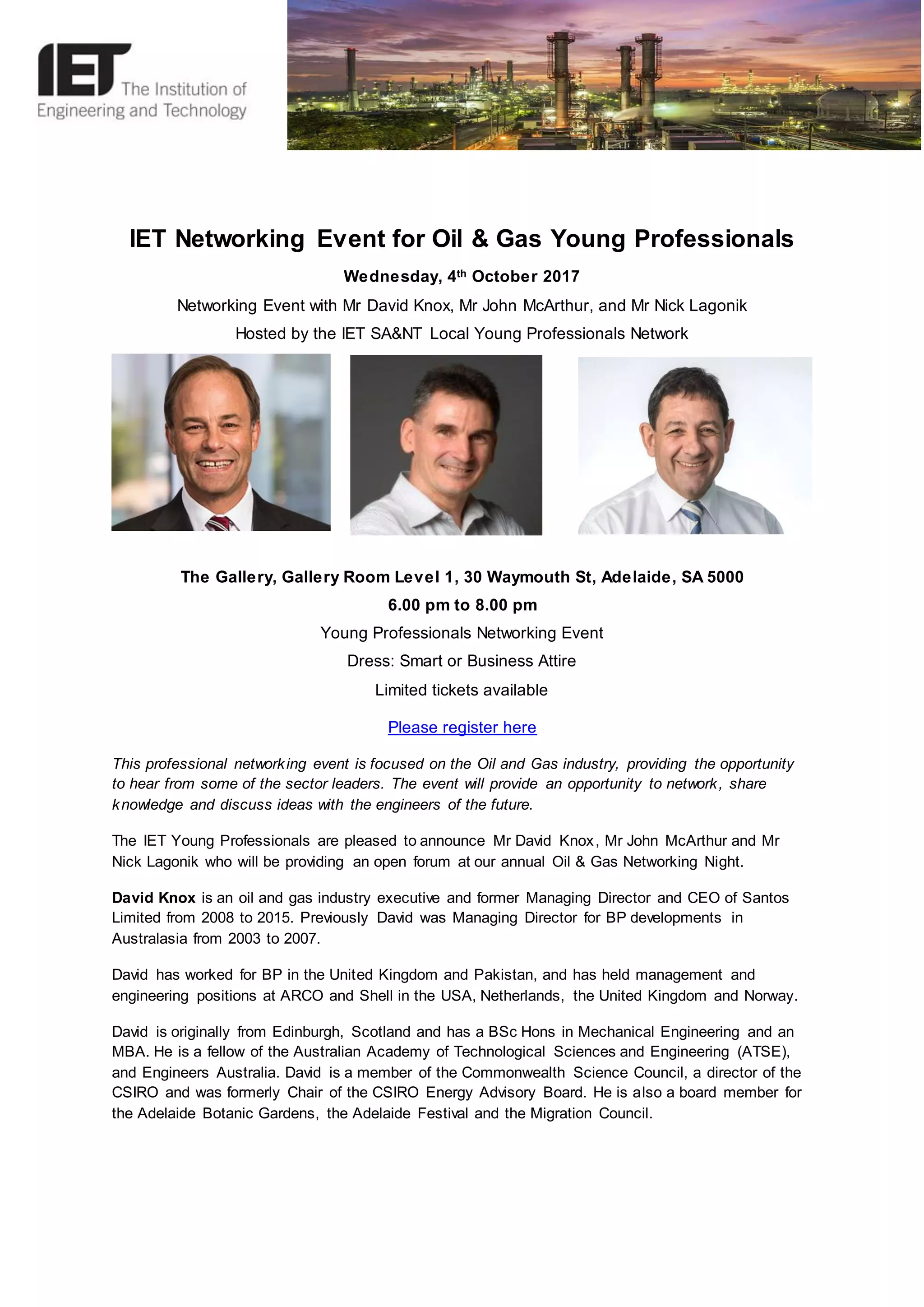 IET Networking Event for Oil & Gas Young Professionals | PDF