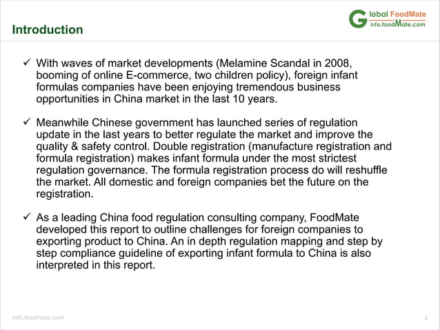 Process guidelines for foreign companies exporting infant formula to ...