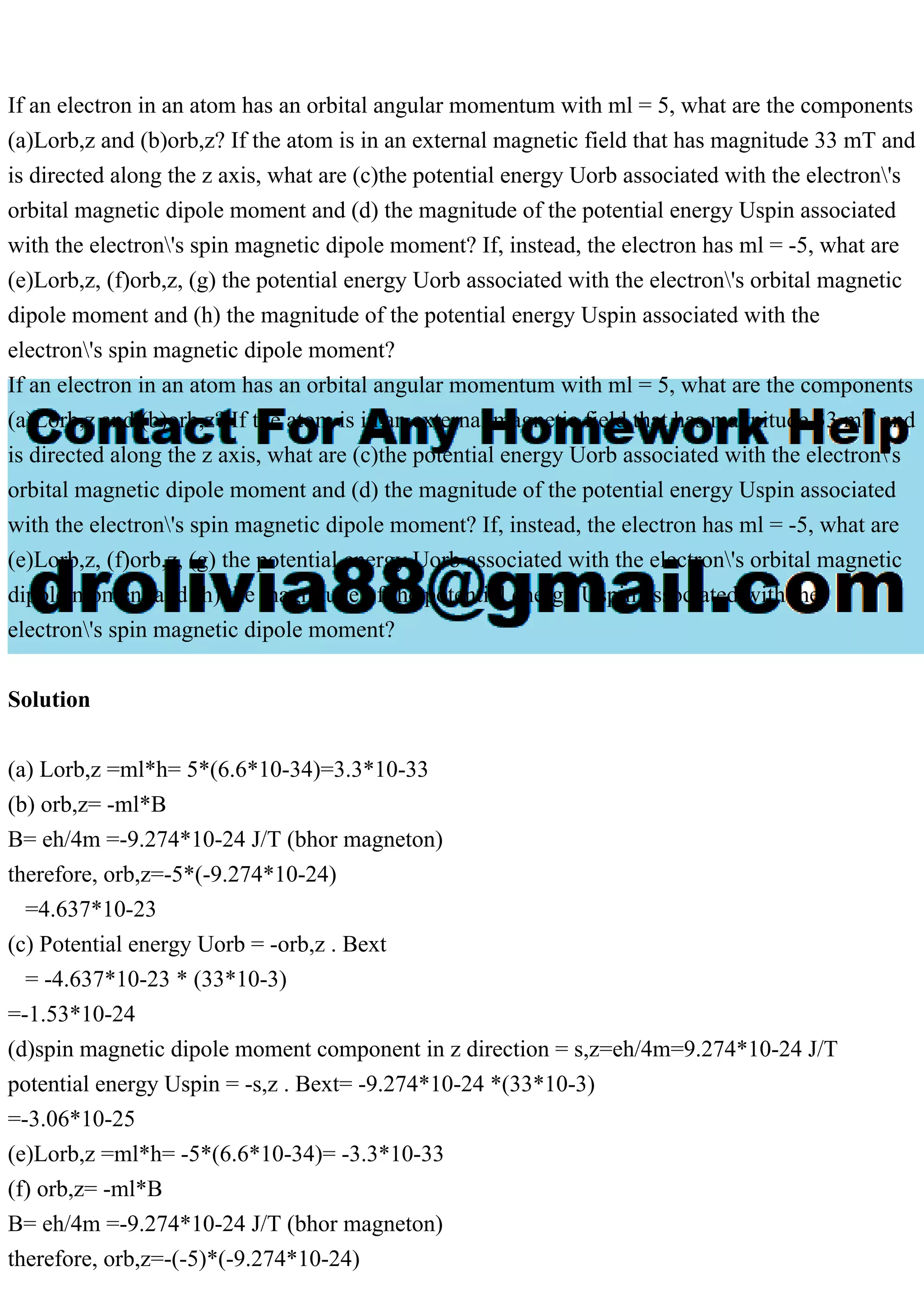 If An Electron In An Atom Has An Orbital Angular Momentum With Ml Pdf