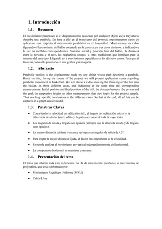 2023 Utilidad del Movimiento Parabólico en el basquetball | DOCX