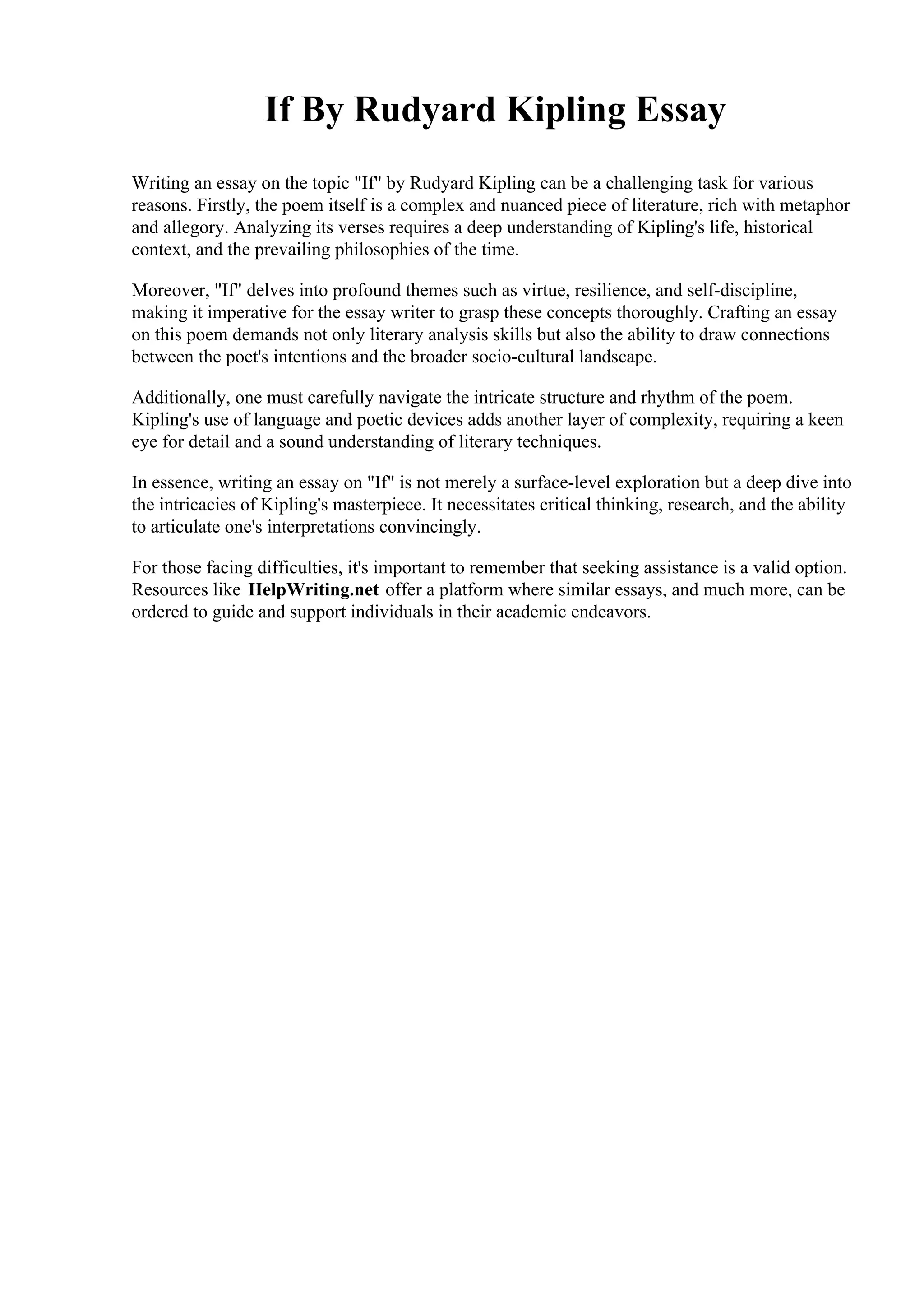 If By Rudyard Kipling Essay. Miles College | PDF