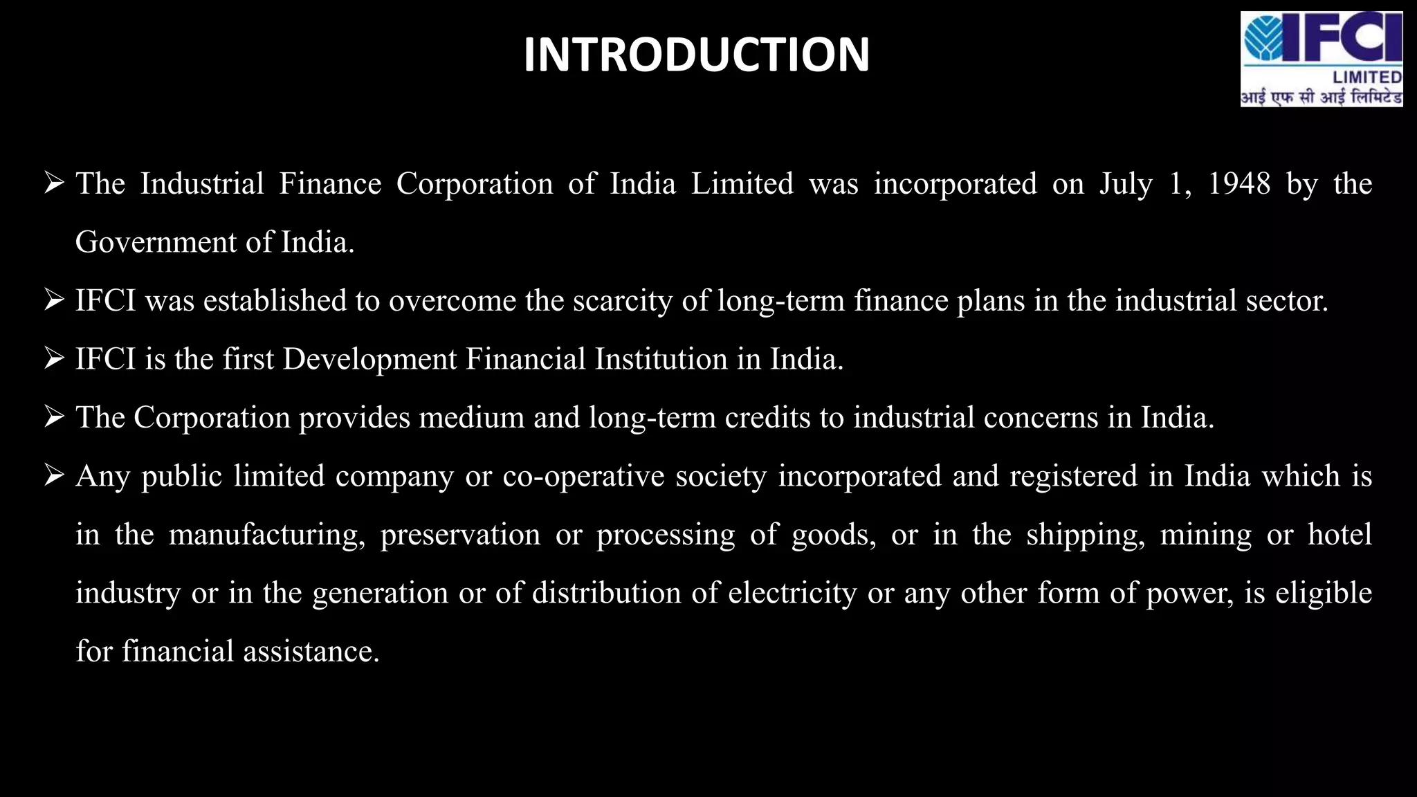 IFCI, Industrial Finance Corporation of INDIA | PPTX
