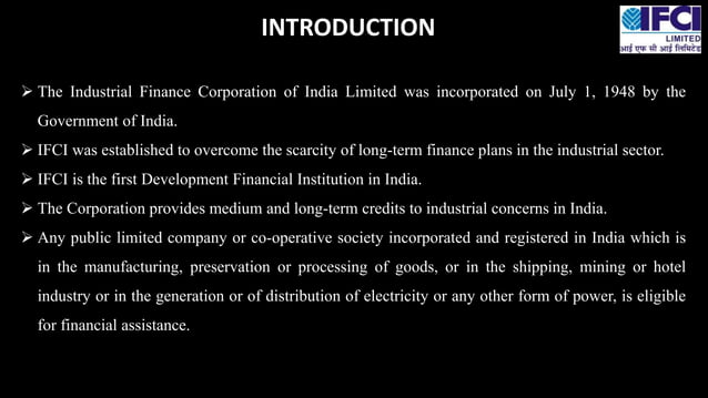 IFCI, Industrial Finance Corporation of INDIA | PPTX | Business Loans ...
