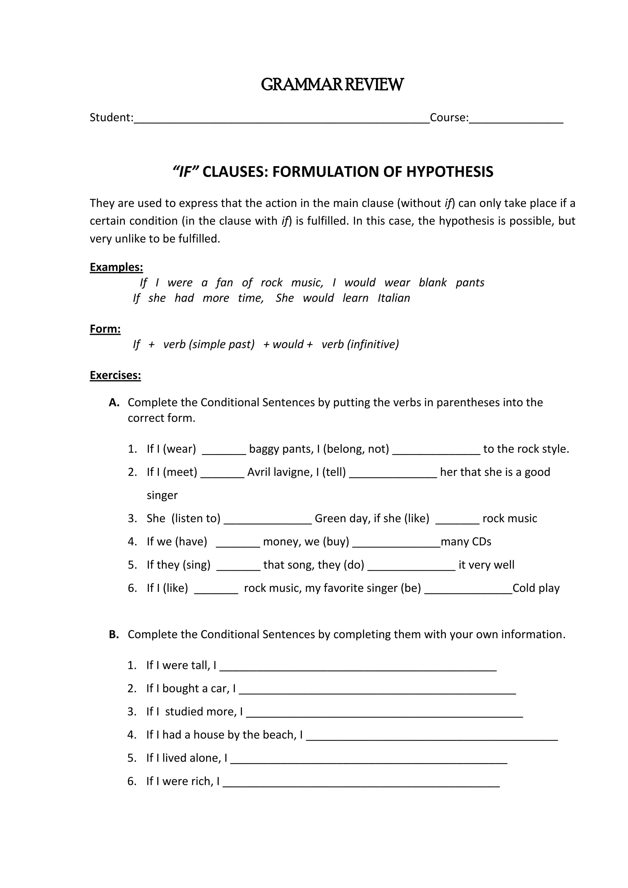 If clauses | DOCX
