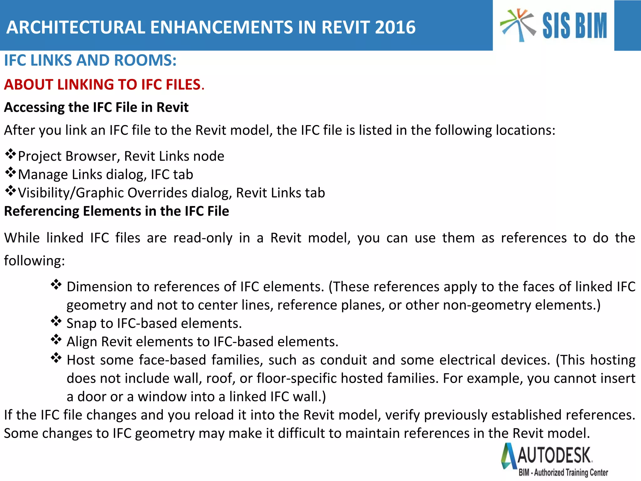 IFC LINKS & ROOMS - REVIT 2016 Architectural Enhancements | PPT