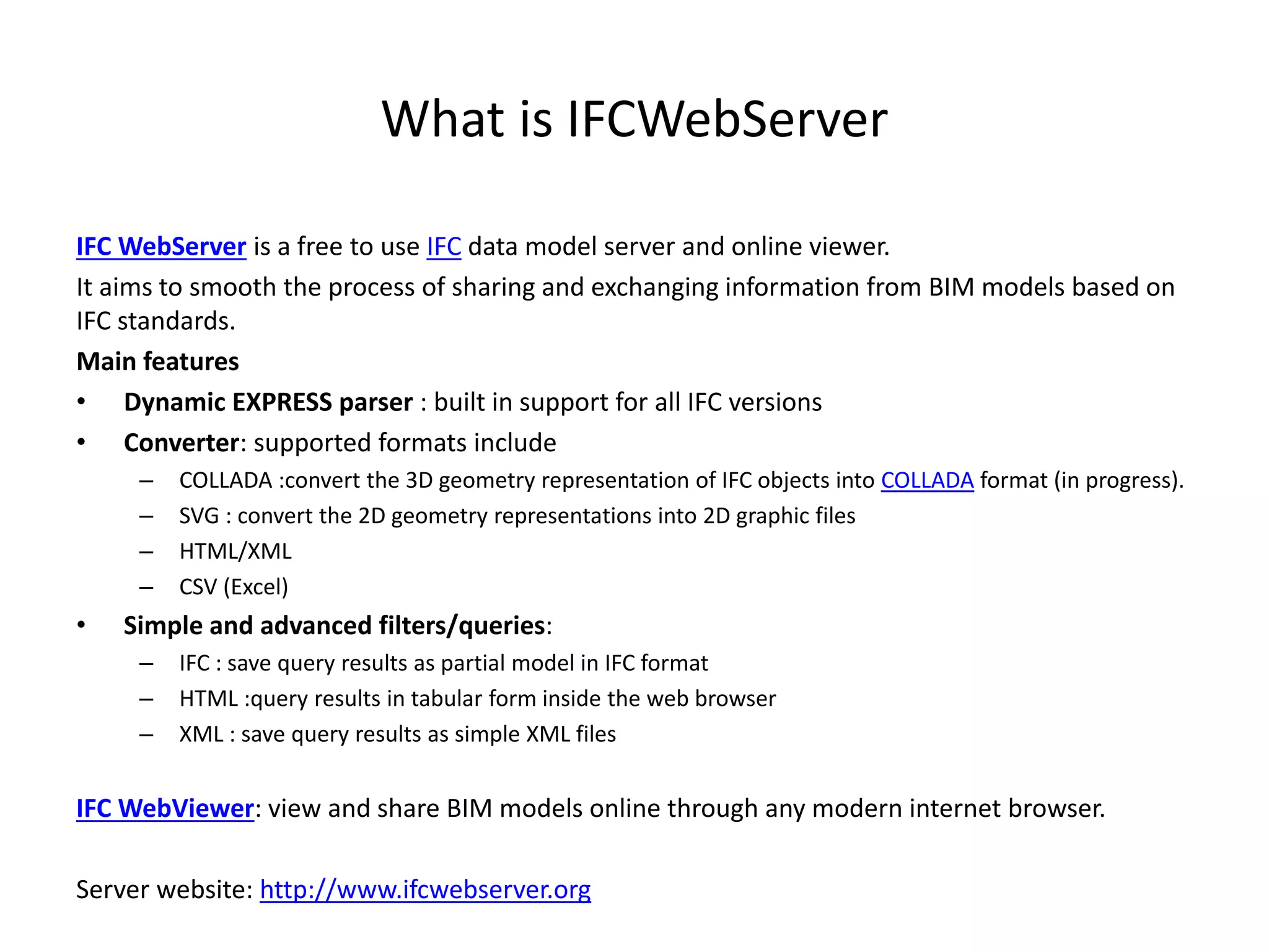 BIMServer for IFC models ( www.ifcwebserver.org) | PDF