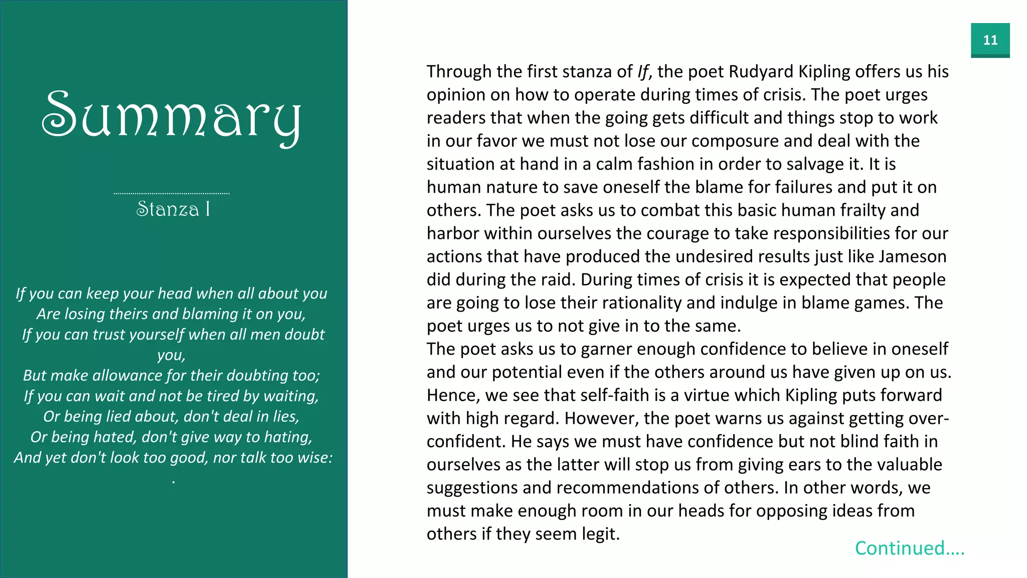 IF by Rudyard Kipling- Detailed Summary and Analysis | PPT | Poetry ...