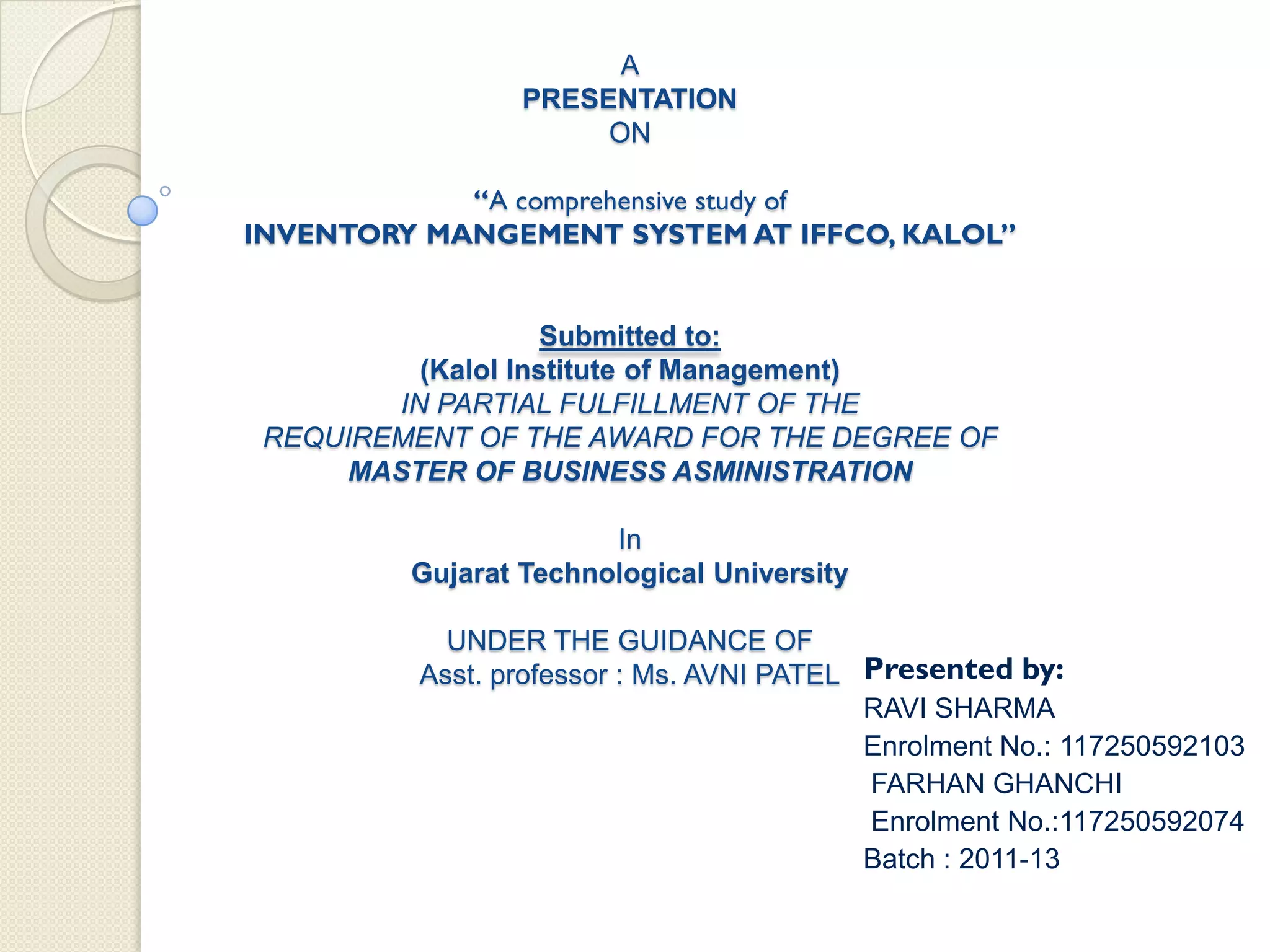Iffco Kalol Unit | PPTX