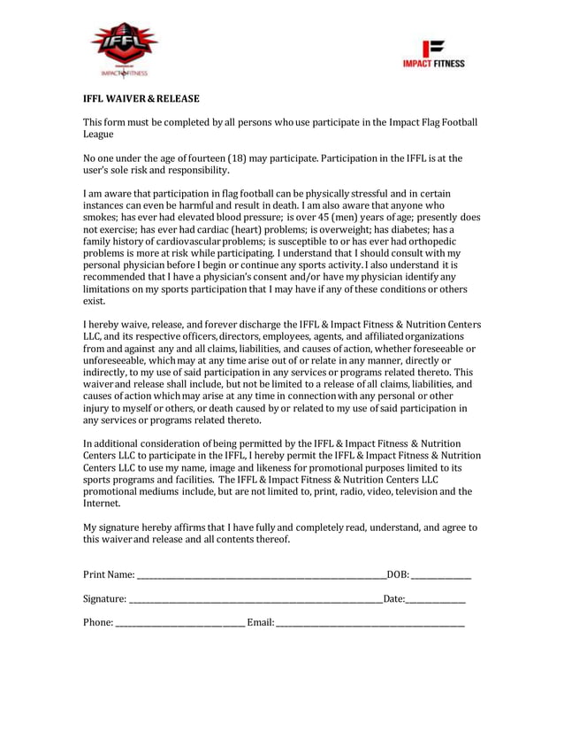 IFFL Liability Waiver | DOCX | Heart and Cardiovascular Diseases ...