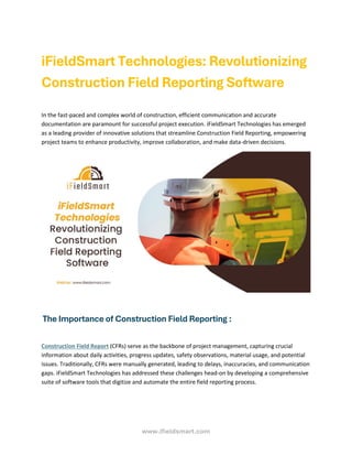 iFieldSmart Technologies Revolutionizing Construction Field Reporting Software.pdf
