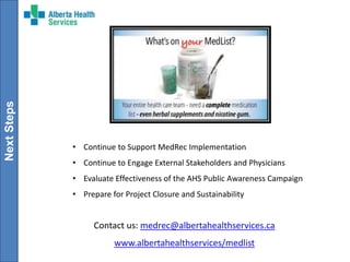 Medication Reconciliation (MedRec) Implementation at Alberta Health ...