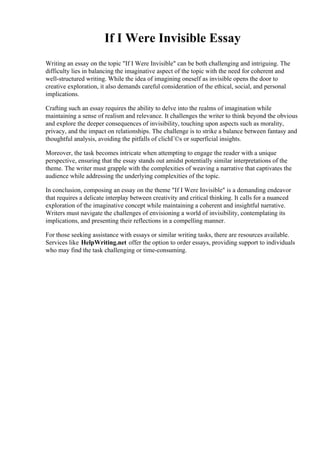 If I Were Invisible Essay. St. Petersburg College | PDF
