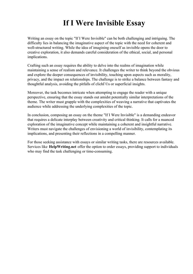 If I Were Invisible Essay. St. Petersburg College | PDF | Fiction ...