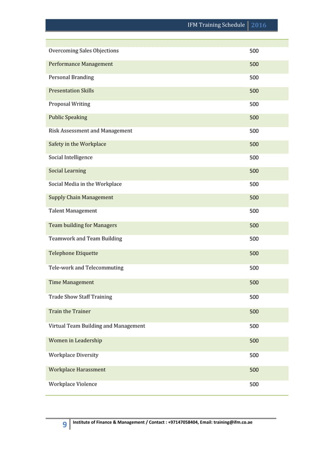 Ifm training schedule 2016 | PDF