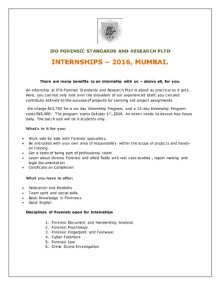 IFO Forensic Internships, Mumbai | PDF