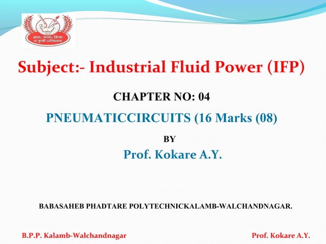Ifp ch. no. 5 pneumatic circuits | PPT