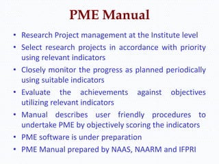 IFPRI - PME Manual - Indicators and Processes- Mruthyunjaya | PPT