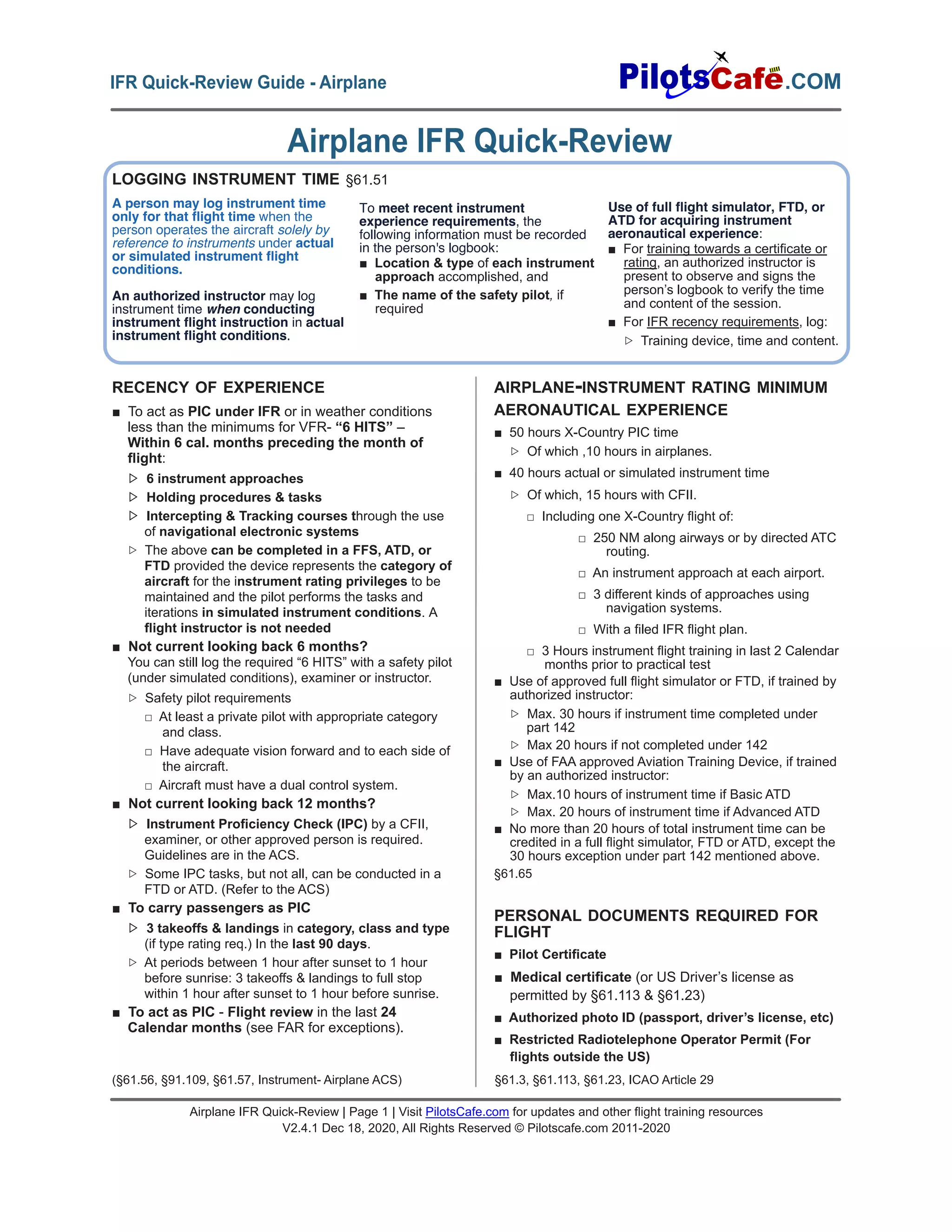 Ifr quick reviewsheets pilot cafe | PDF