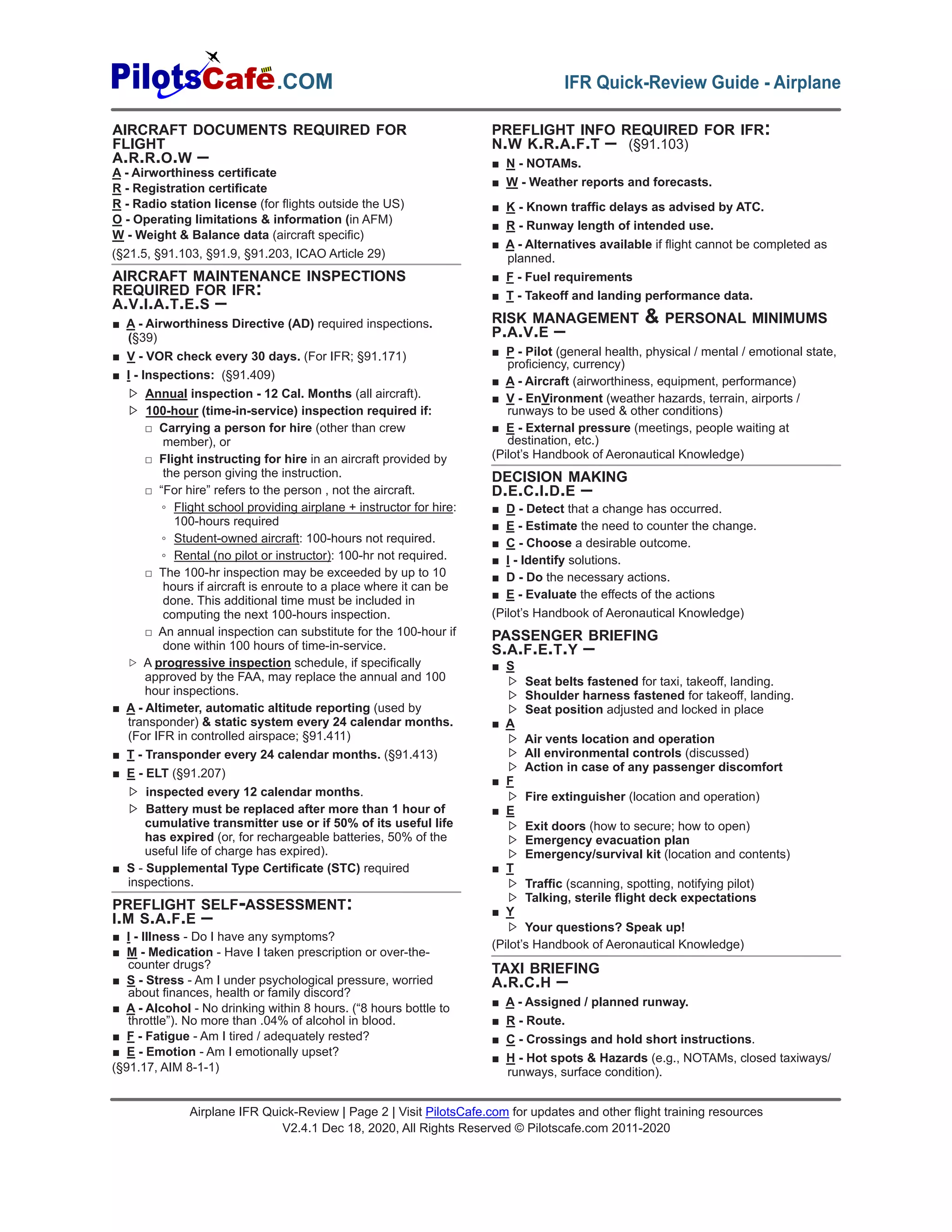 Ifr quick reviewsheets pilot cafe | PDF