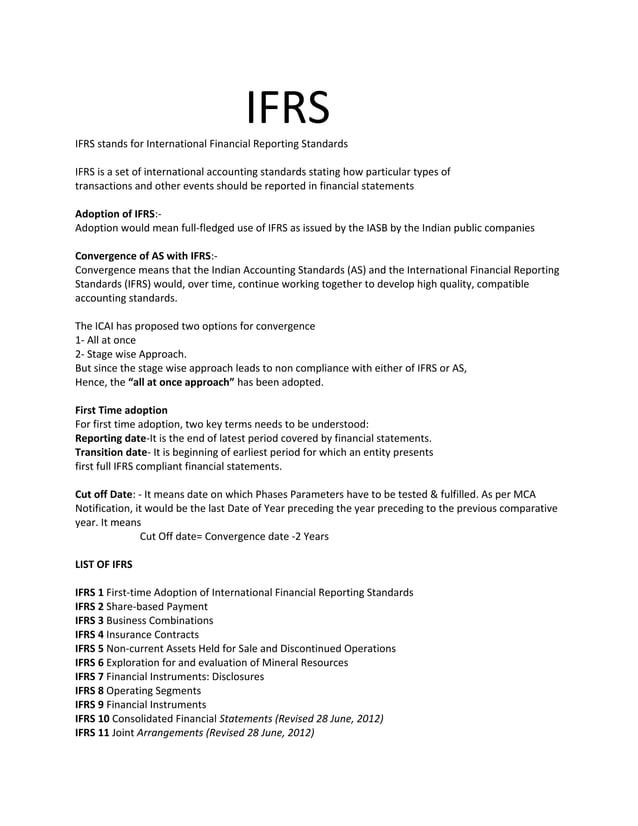 Ifrs | DOC | Stocks and Bonds | Personal Investing