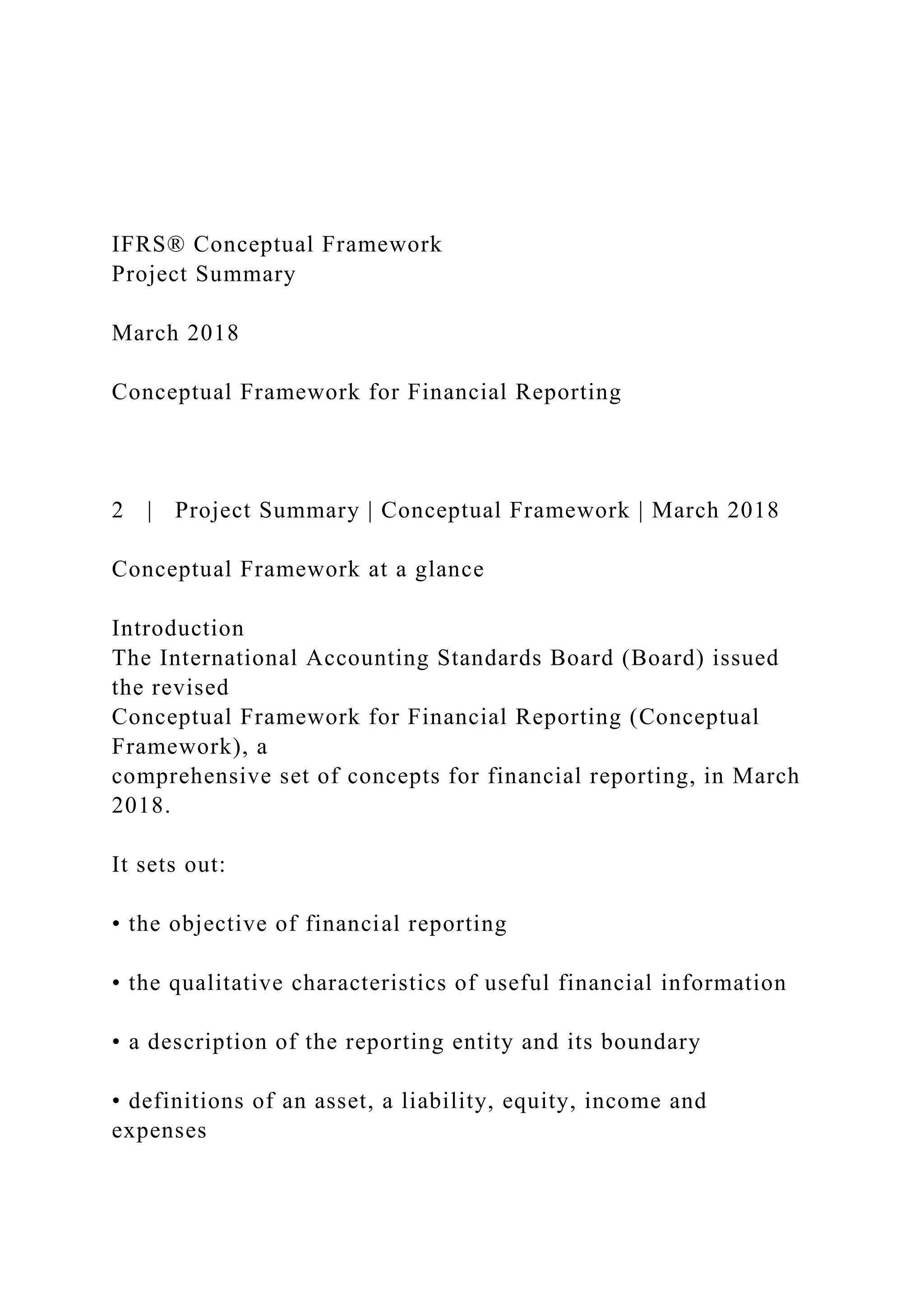 Ifrs Conceptual Frameworkproject Summarymarch 2018c Docx