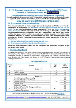 IFS Food version 6.1 Documents with Manual, Policy & Procedures | PDF