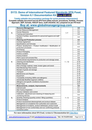 IFS Food version 6.1 Documents with Manual, Policy & Procedures | PDF