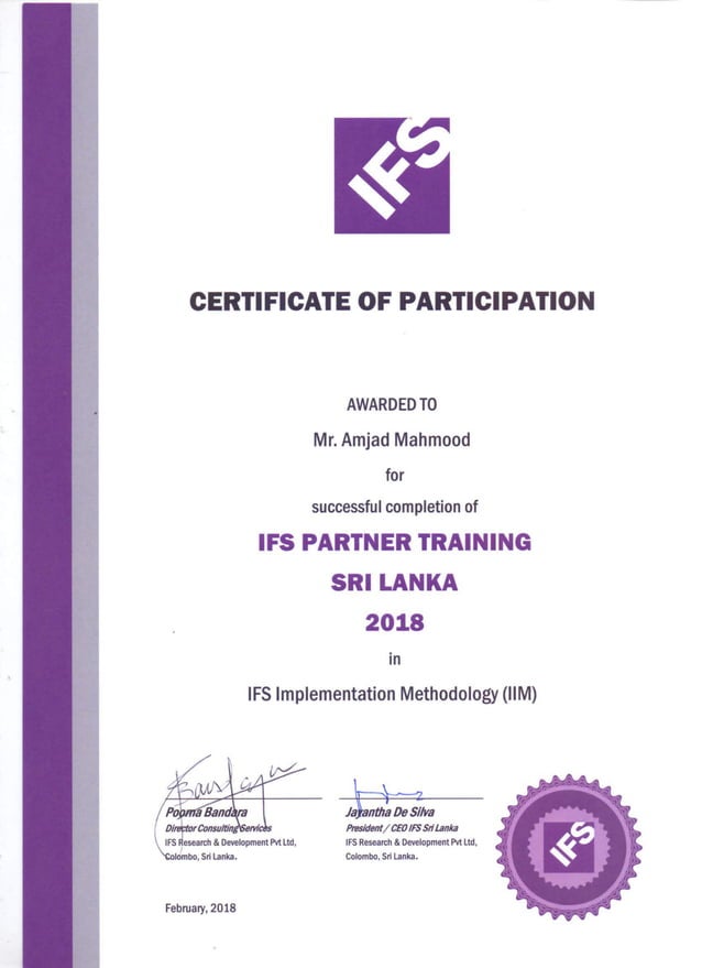 IFS ERP ( Training Certificate) Amjad Mahmood | PDF